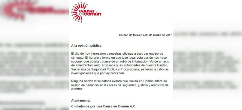 Denuncia Causa en Común robo en sus oficinas (Foto) | Aristegui Noticias