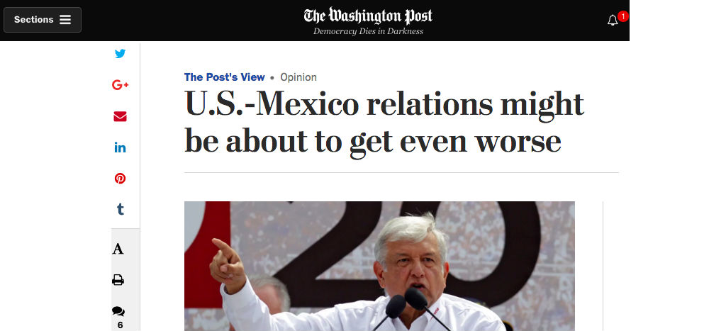 Relación México-EU empeoraría si gana AMLO: "The Washington Post ...