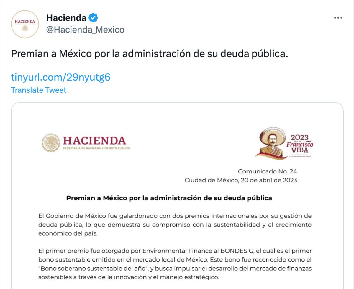 México recibe dos premios por la gestión de la deuda pública: Hacienda ...