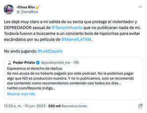 María Elena Ríos denuncia amenazas tras acusar a Tenoch Huerta de ...