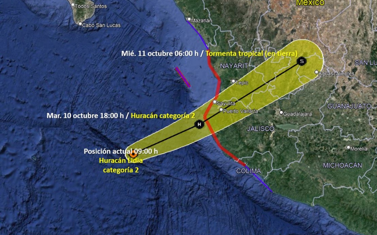 Huracán Lidia crece a categoría 2 | Conoce los estados que afectará ...