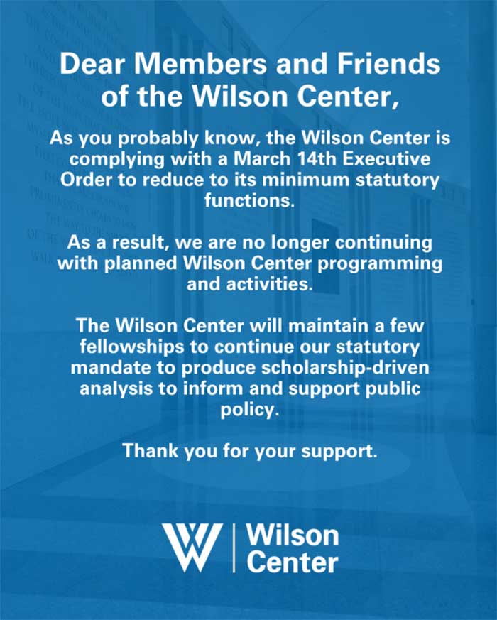 El Wilson Center cierra sus puertas tras orden de Trump | Aristegui ...