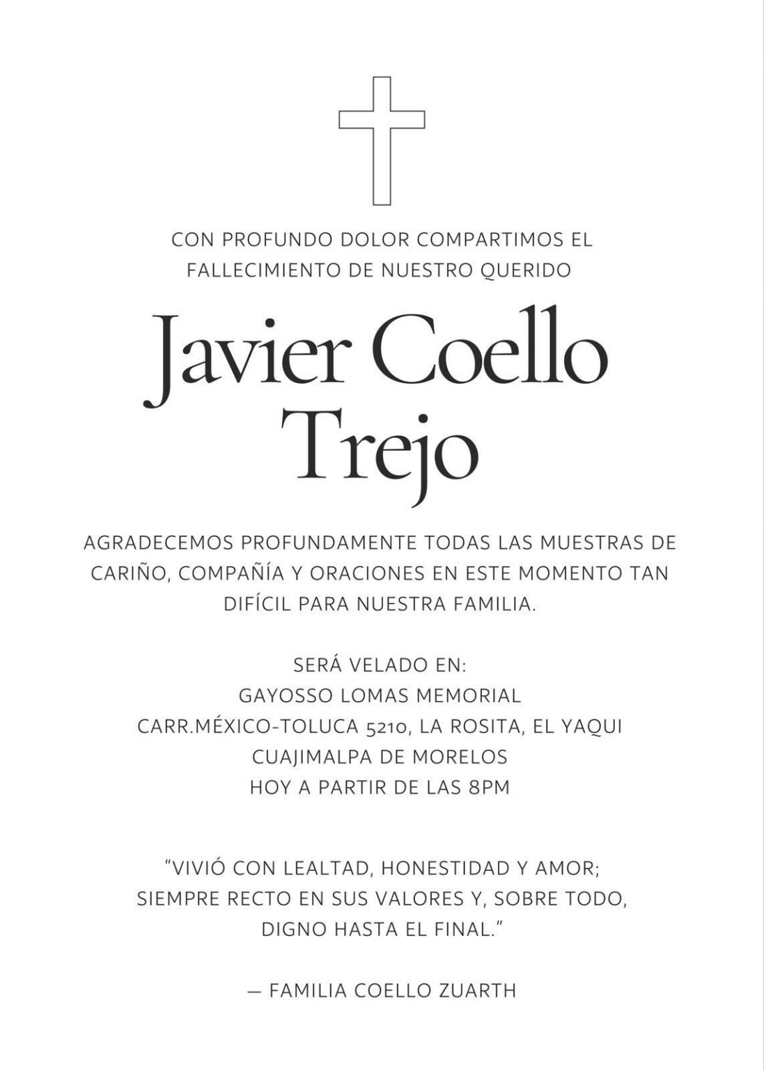 Murió el abogado Javier Coello Trejo a los 77 años | Aristegui Noticias